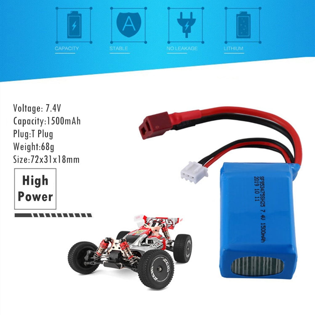 Bfantian 7.4V 1500mAH Battery T Plug For WLTOYS A959-B/A969-B/A979-B/K929-B/144001 RC Car ...