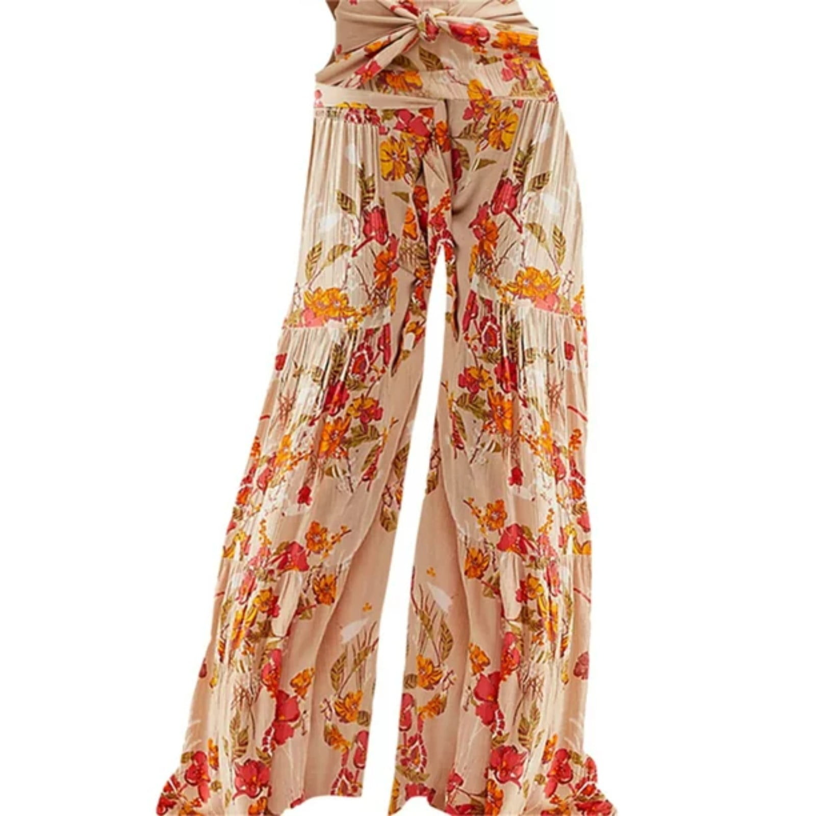 Bfantian Wide Leg Pants For Women High Waist Floral Printed Belted ...