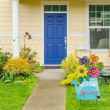 WhatSign Hello Spring Wreath Sign for Front Door Colorful Fence Flowers ...