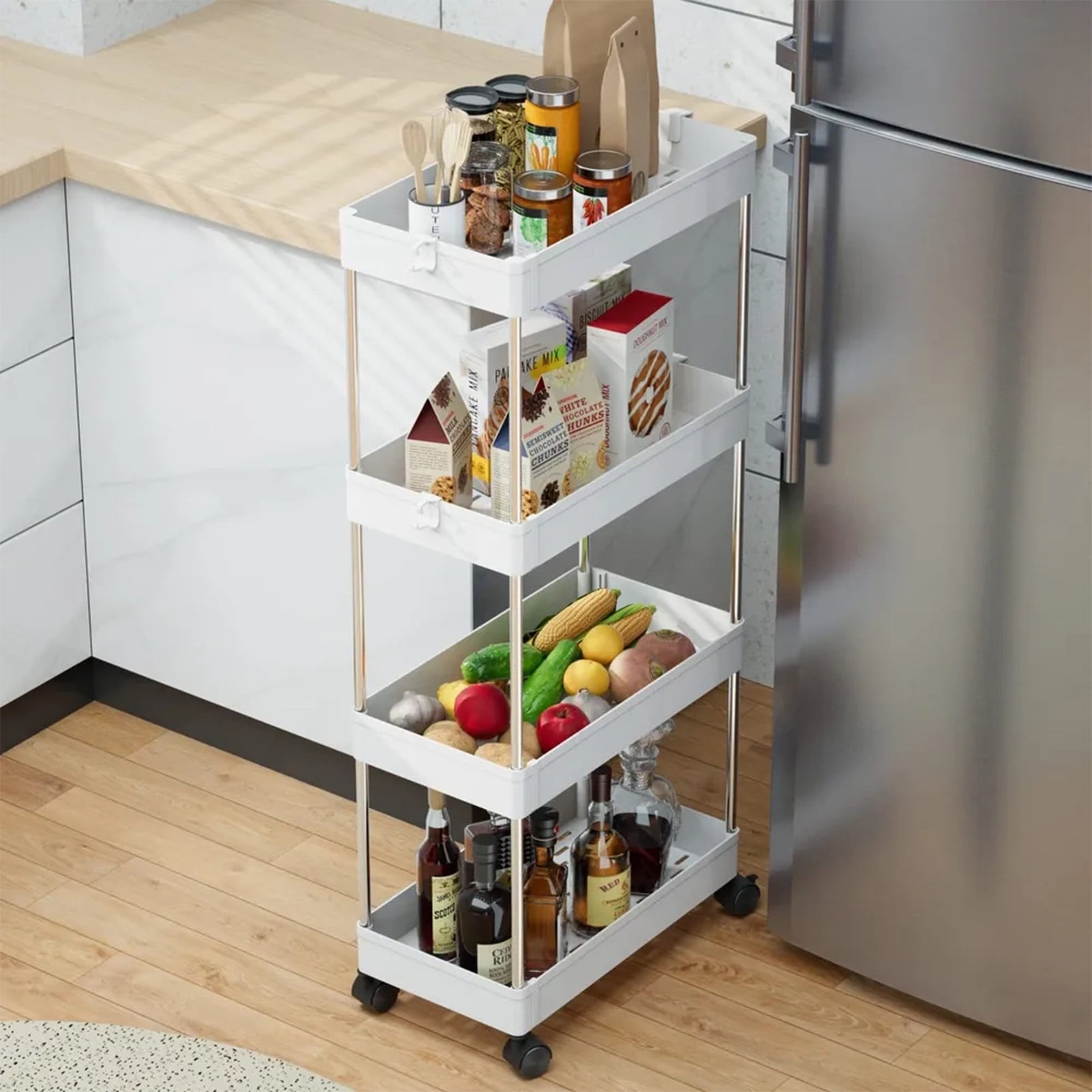 Bfantian Mobile Kitchen With Wheels, Side Refrigerator, Floor Mounted ...