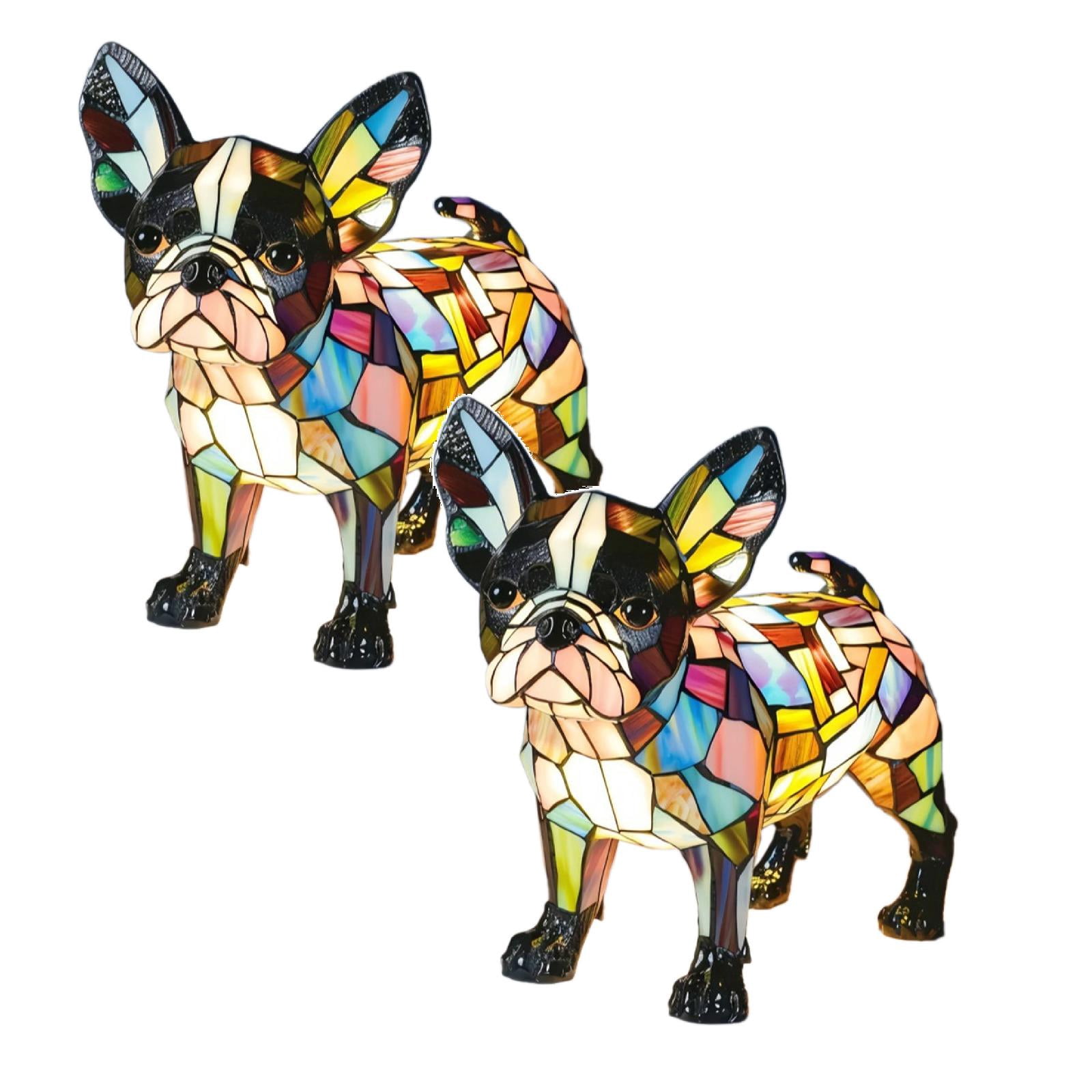 BflyM 2Pcs Large Boston Terrier Dog Lamp Resin Mosaic Night Light Warm ...