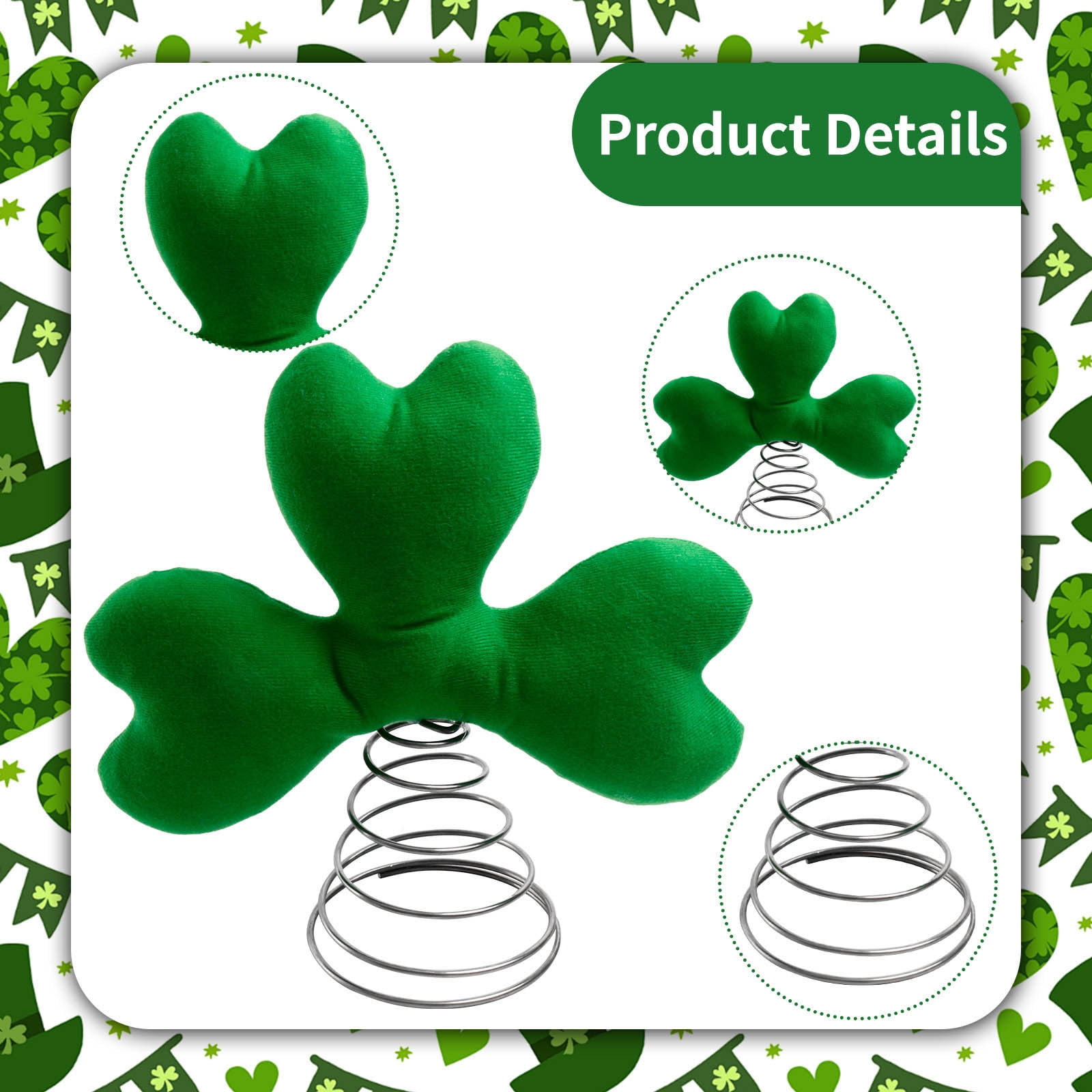 Bfogop 10 Inch St Patrick's Day Tree Topper, Green Plush Lucky Shamrock ...