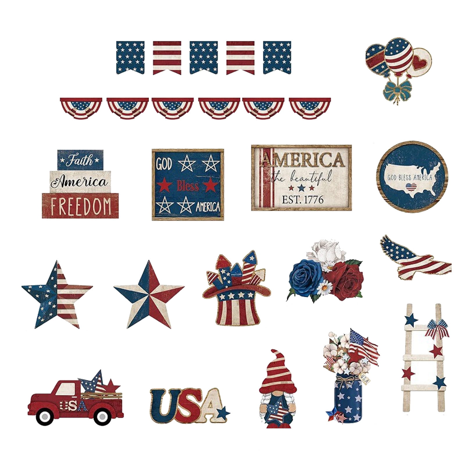 Bfogop 26 Pcs 4th of July Patriotic Tiered Tray Decoration Independence ...