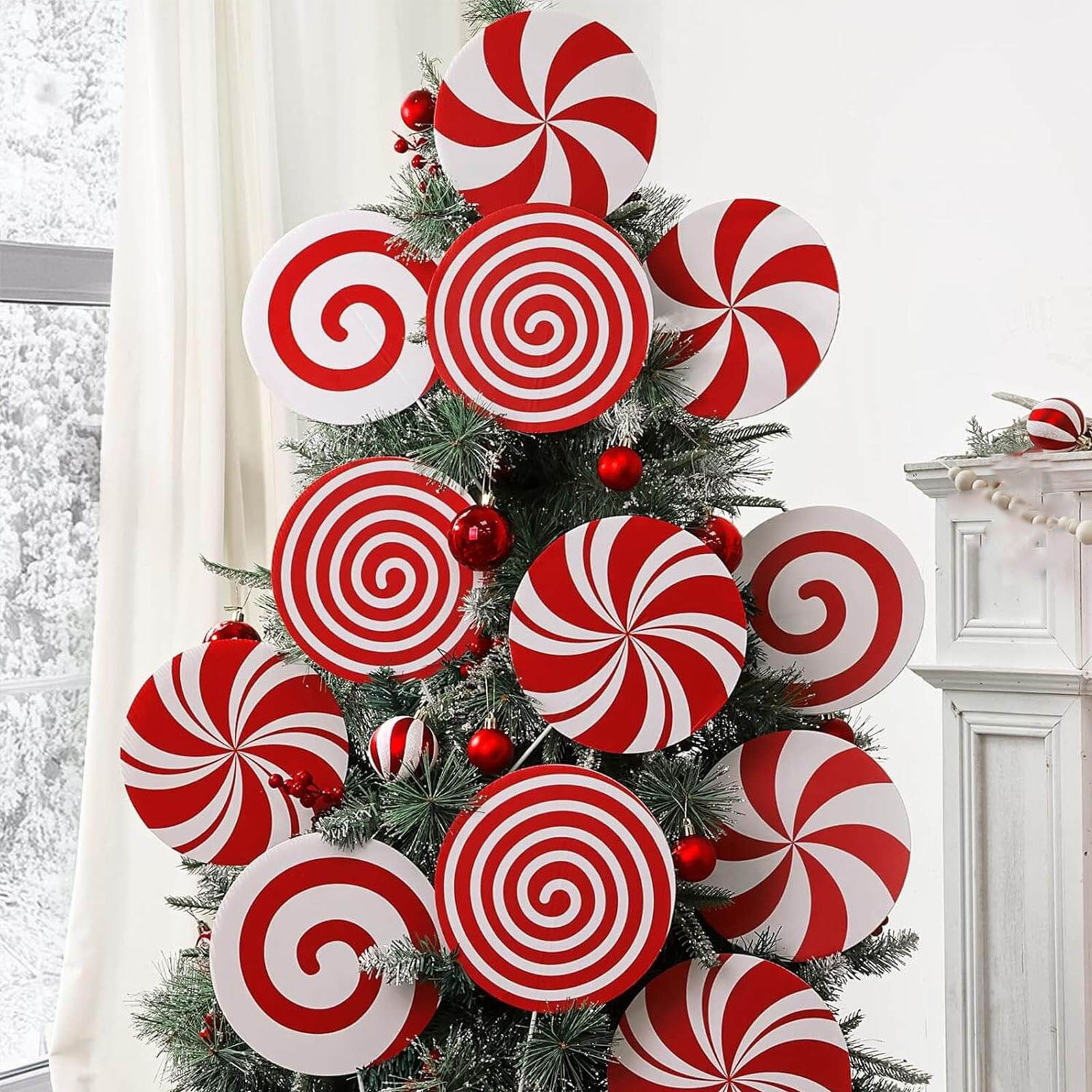 Bfogop 4Pcs Double-Sided Christmas Candy Ornaments, 8" Large Lollipop ...