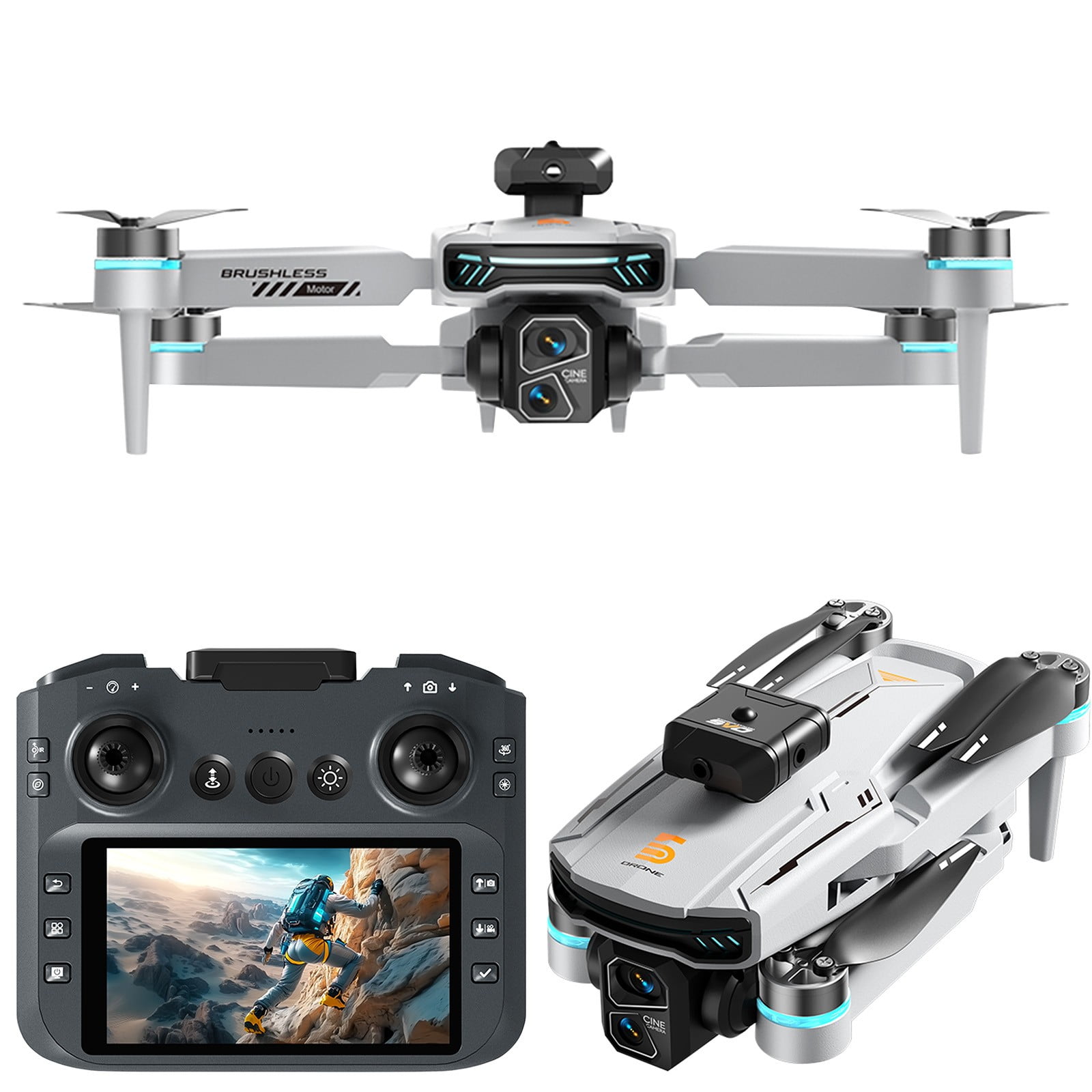Bfogop Brushless Drone with 4.3-Inch Screen Remote, 1080P Dual Camera ...