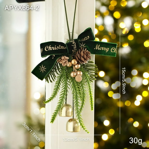 Bfogop Christmas Wreath Bows with Jingle Bells and Pinecone Hanging ...