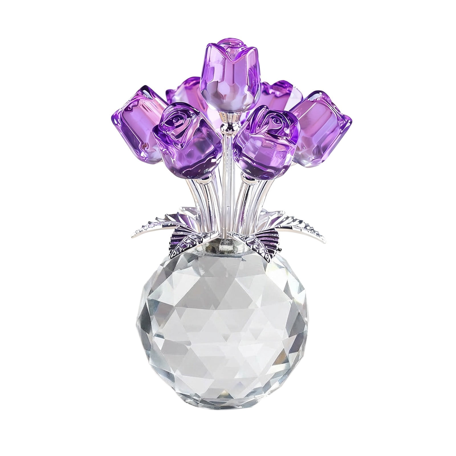 Bfogop Crystal Rose Bouquet Flower with Vase Figurine Decor, Roses ...