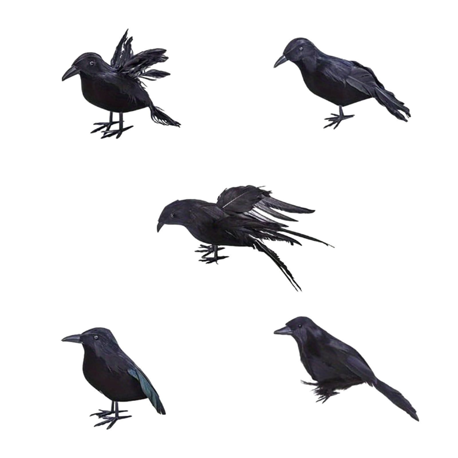 Bfogop Halloween Realistic Crows 5 Pcs Black Feathered Flying Standing ...