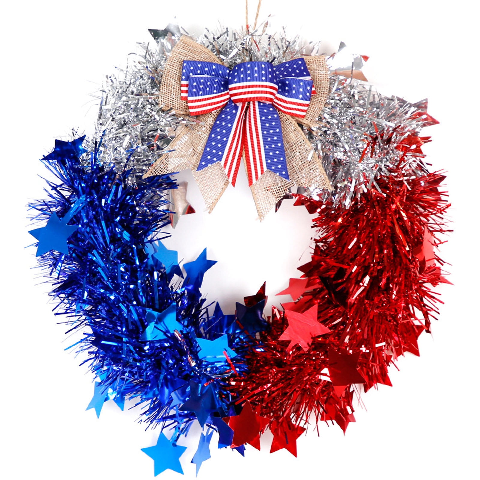 Bfogop Red White Blue Memorial Day Wreath with Stars 11 Inch Patriotic ...