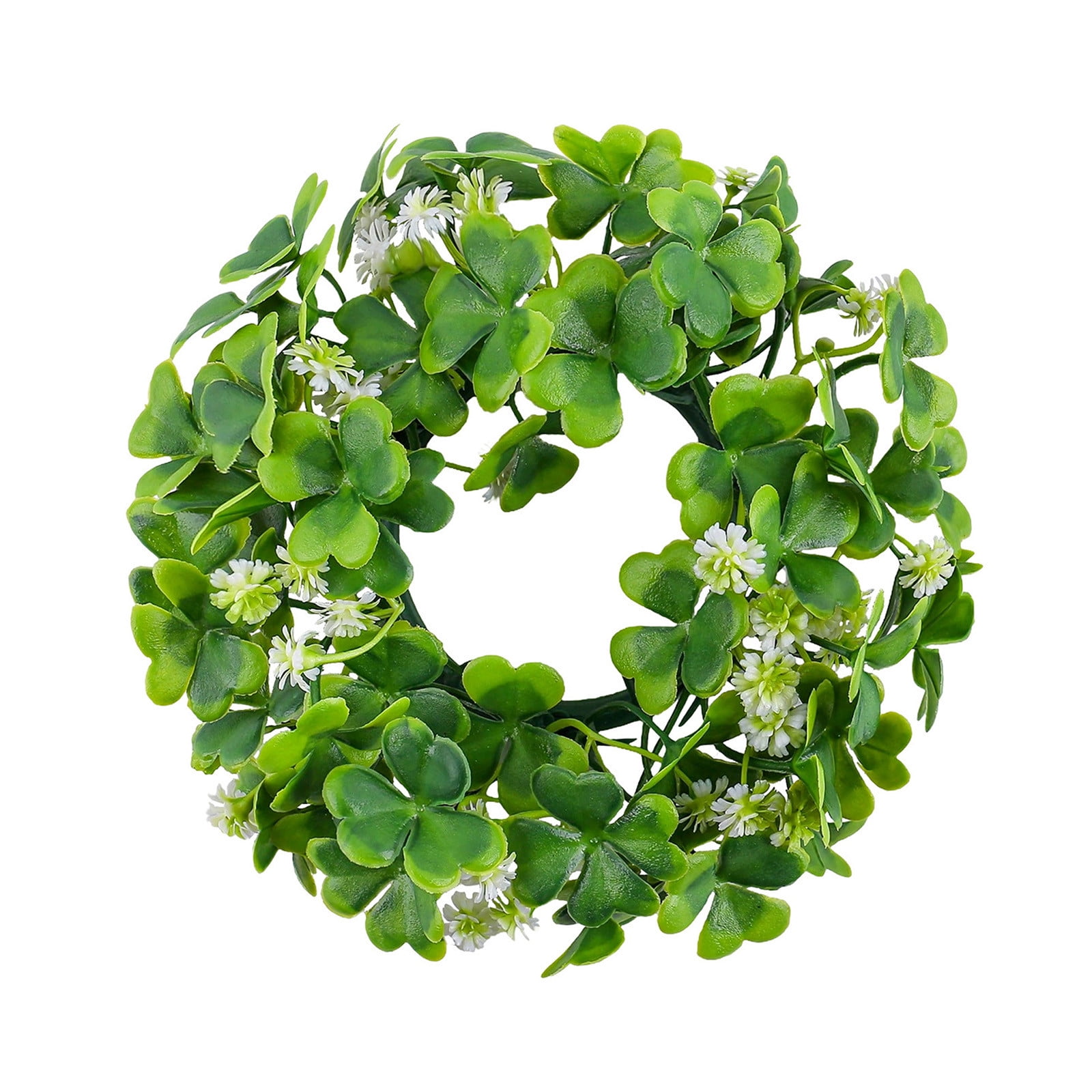 Bfogop St Patricks Day Artificial Shamrock Candle Rings Wreaths 7.5 ...