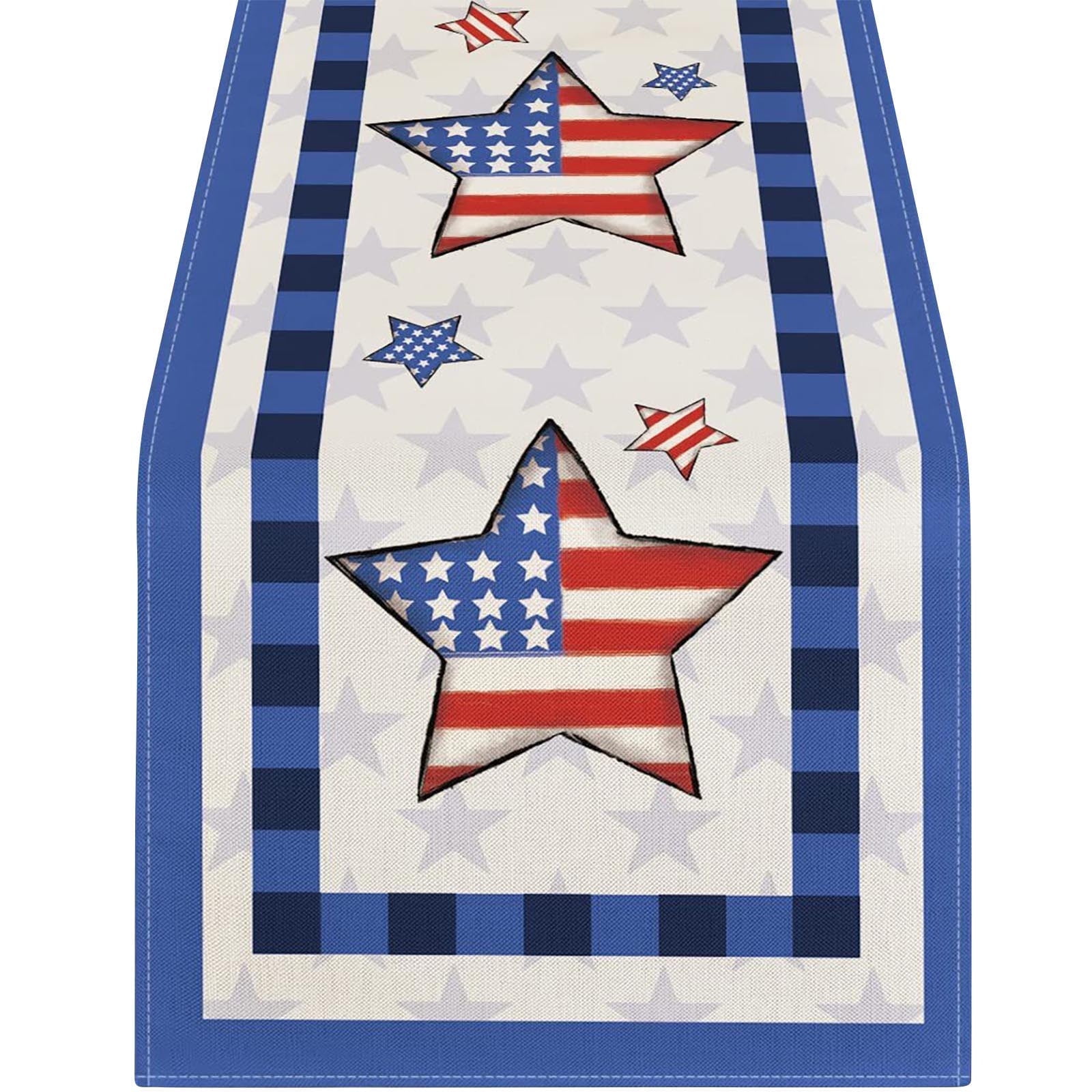 Bfogop Watercolor Red White and Blue American Flag Stars Table Runner ...