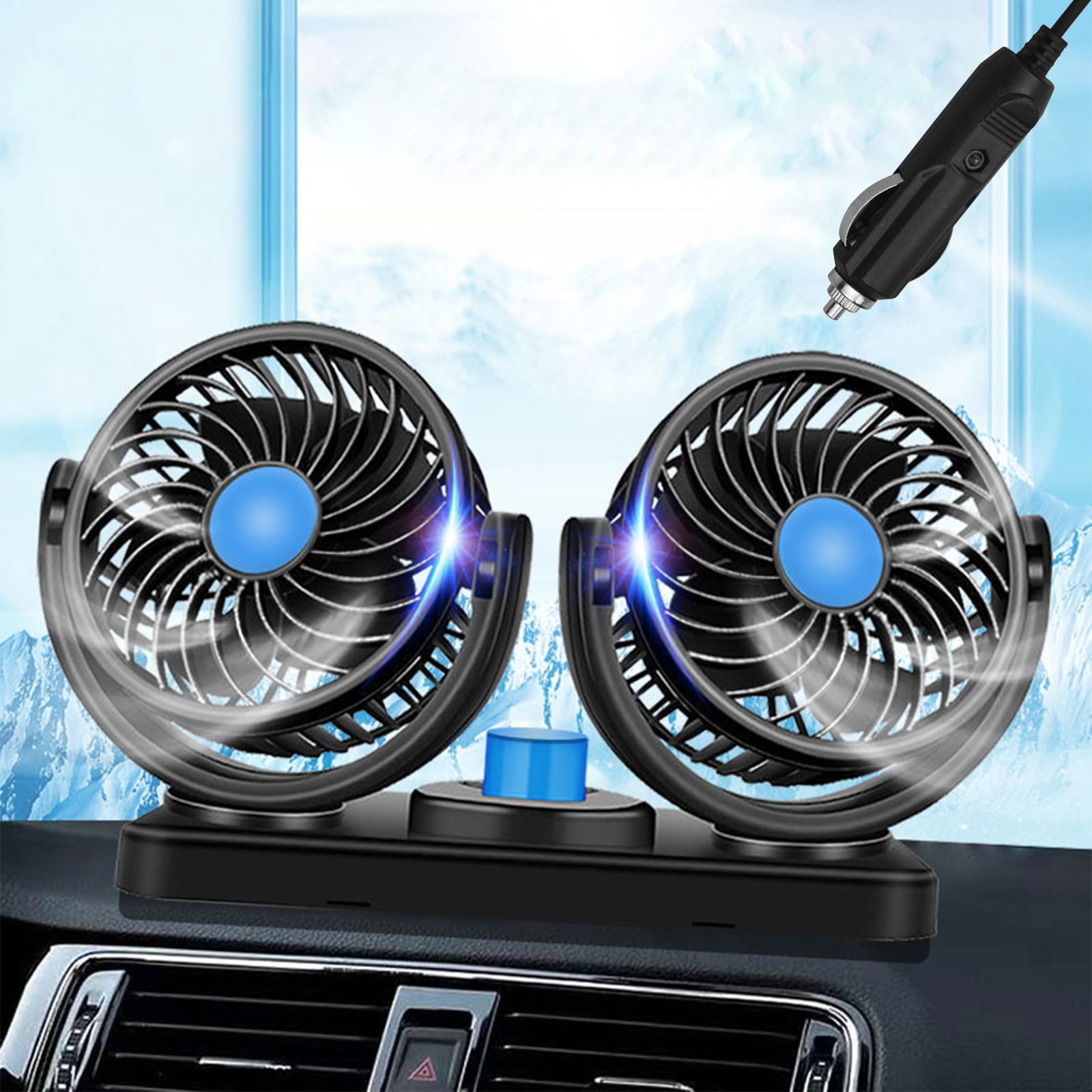 Bgliely Black Portable Car Fan with Dual Heads, Powerful Wind, 2 Speeds ...