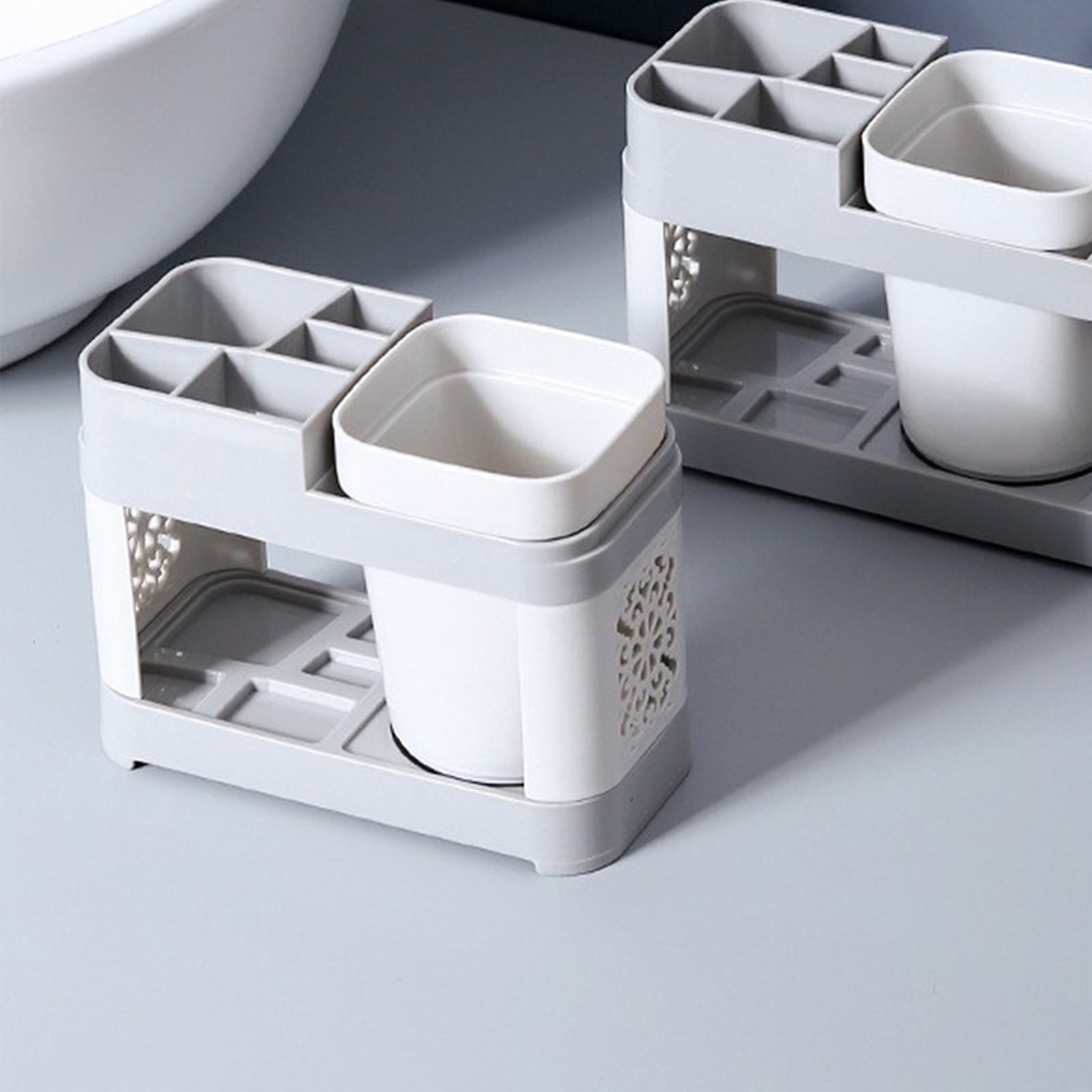 Bgliely Gray Plastic Toothbrush Stand Set with Two Mouthwash Cups ...