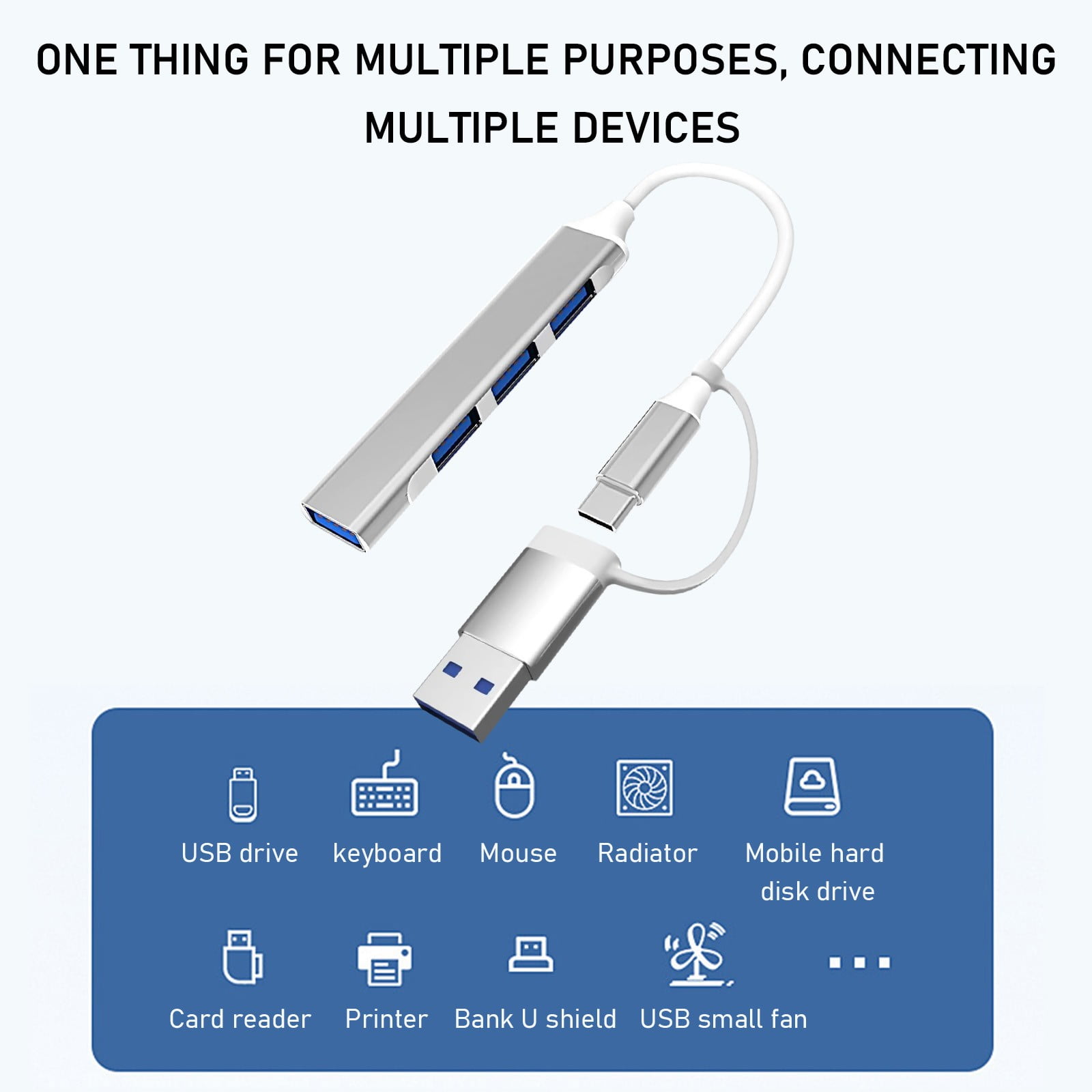 Bgliely Ultra-Slim 4 Port USB 3.0 Hub with Type-C Adapter Station - Aluminum Alloy Mini Dock for ...