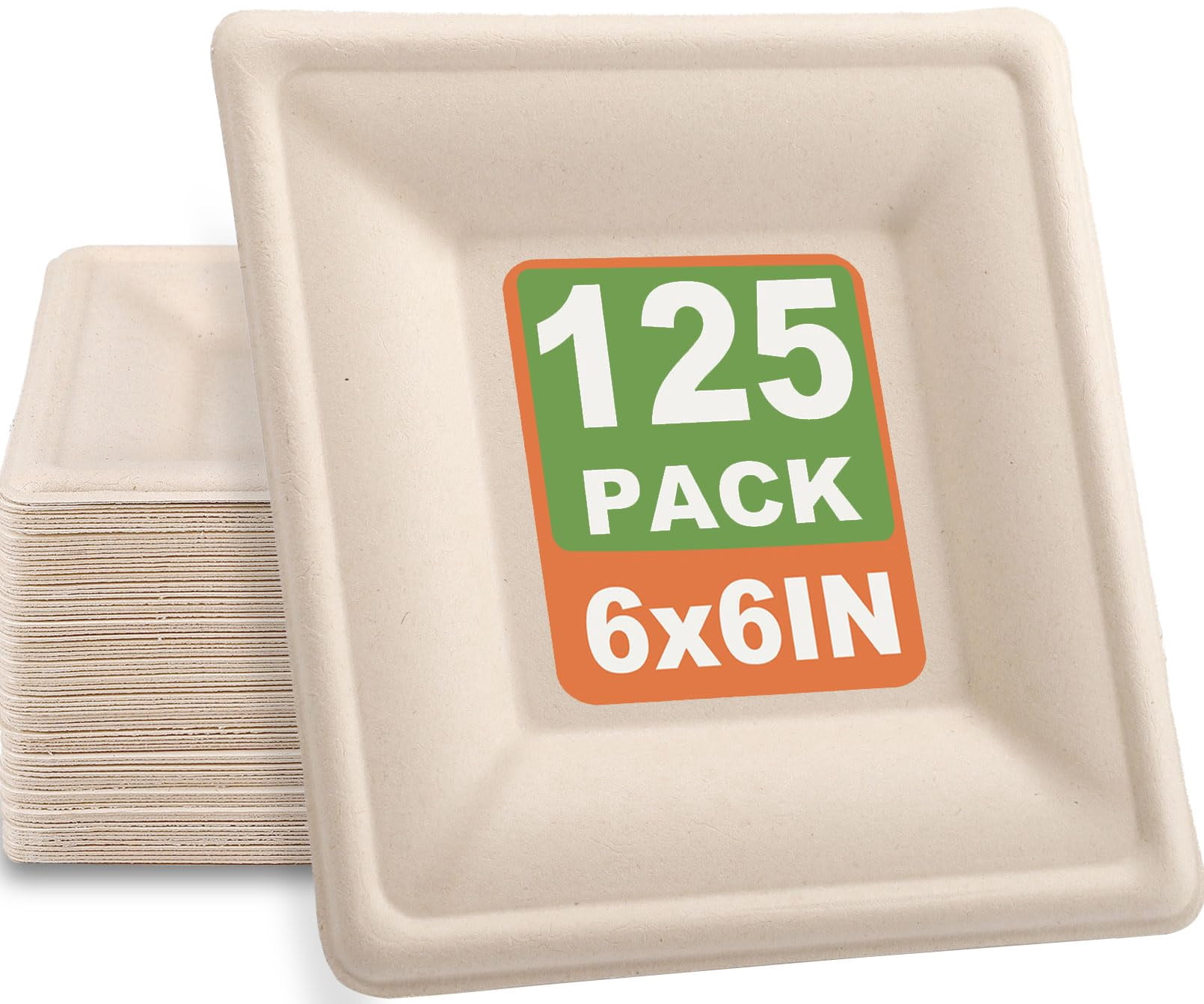 Bgtecho 125 Pack Compostable TSF6 Square Plates,6 Inch Disposable Paper ...