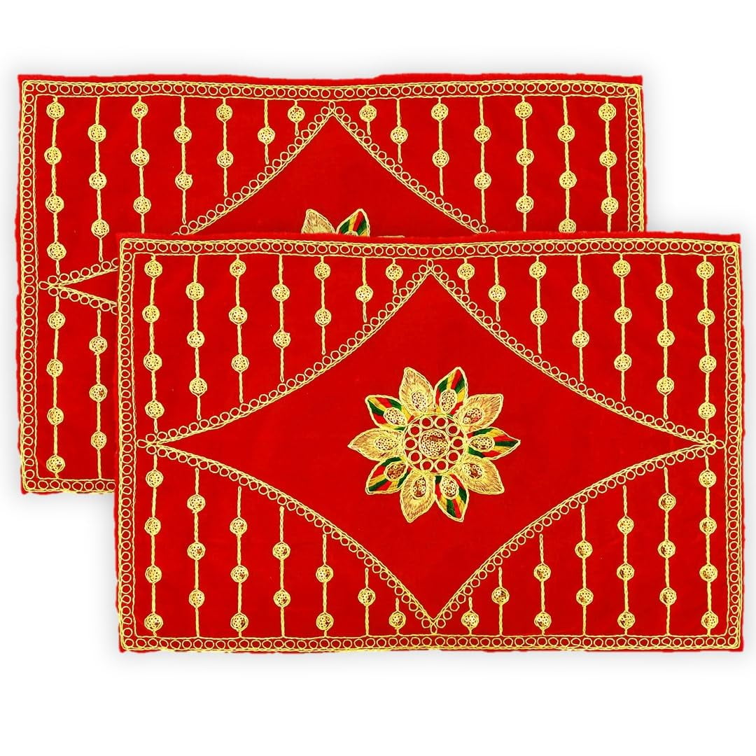 Bhakti Lehar 12 x 18 Inch Embroidered Red Velvet Pooja Aasan Cloth Mat ...