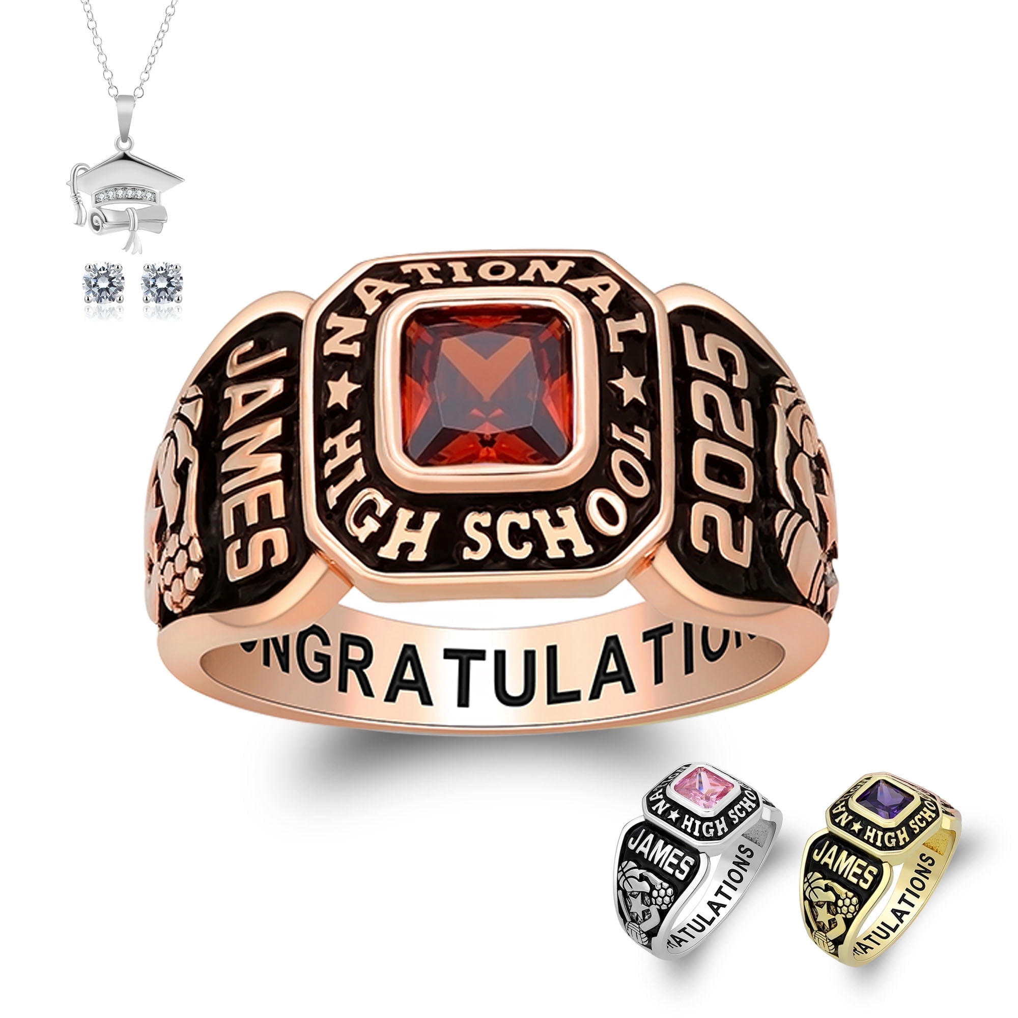 Bhavani Gems Fully Personalized Customized class rings Sterling Silver ...