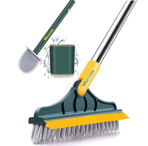 Bhavyam 2 in 1 BathroomTiles Cleaner mop and Wiper with Silicone Toilet ...