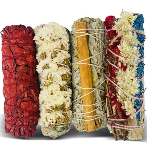 Bholi Sage Plus Smudge Kit - 4'' Pack of 4 White California Sage Sticks for Energy Cleansing ...
