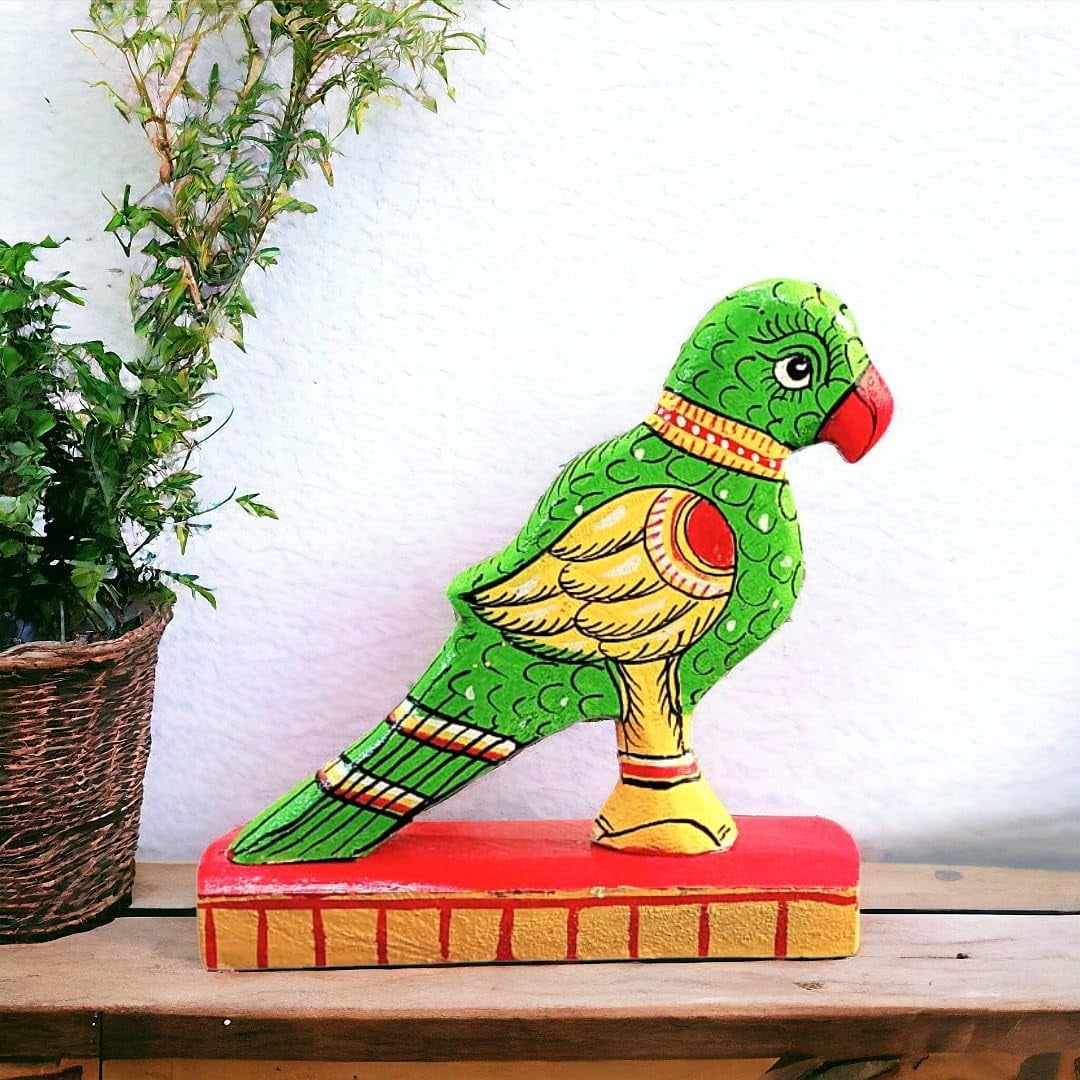 Bhumee Creations Hand Carved Wooden Parrot Parrot Showpiece Quirky Home ...