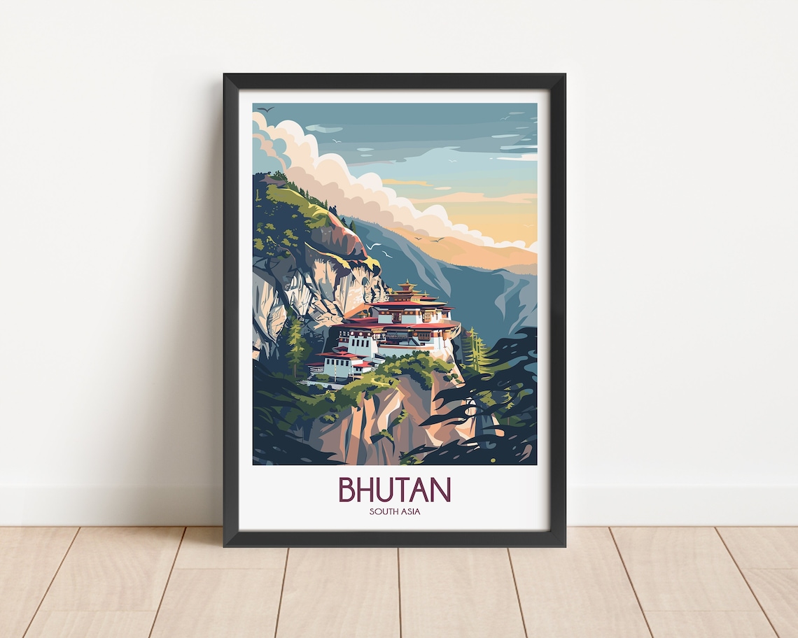 Bhutan Poster South Asia Scenic Mountain Wall Art Print, Unframed ...