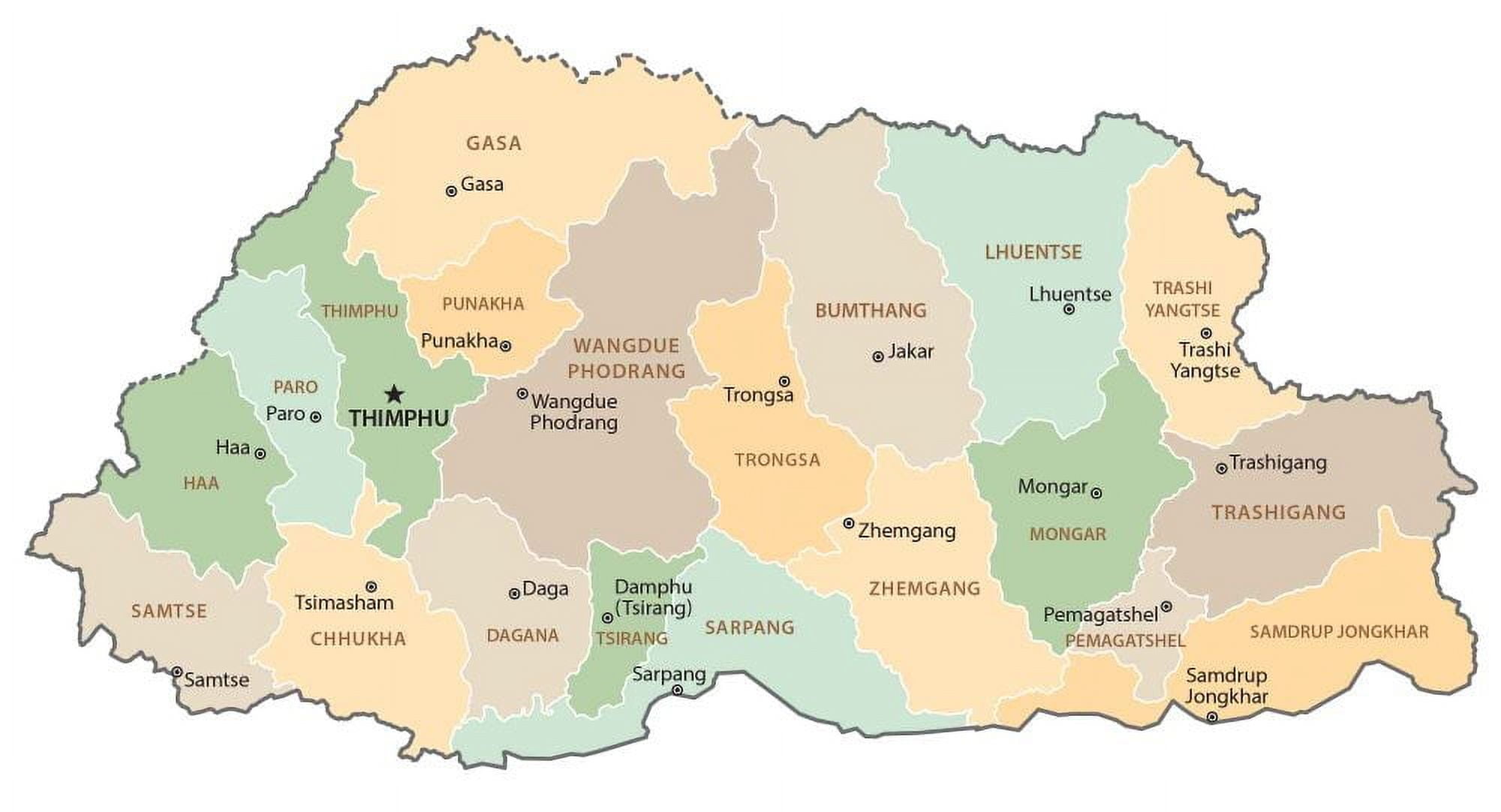 Bhutan Province Map GLOSSY POSTER PICTURE PHOTO PRINT BANNER ...