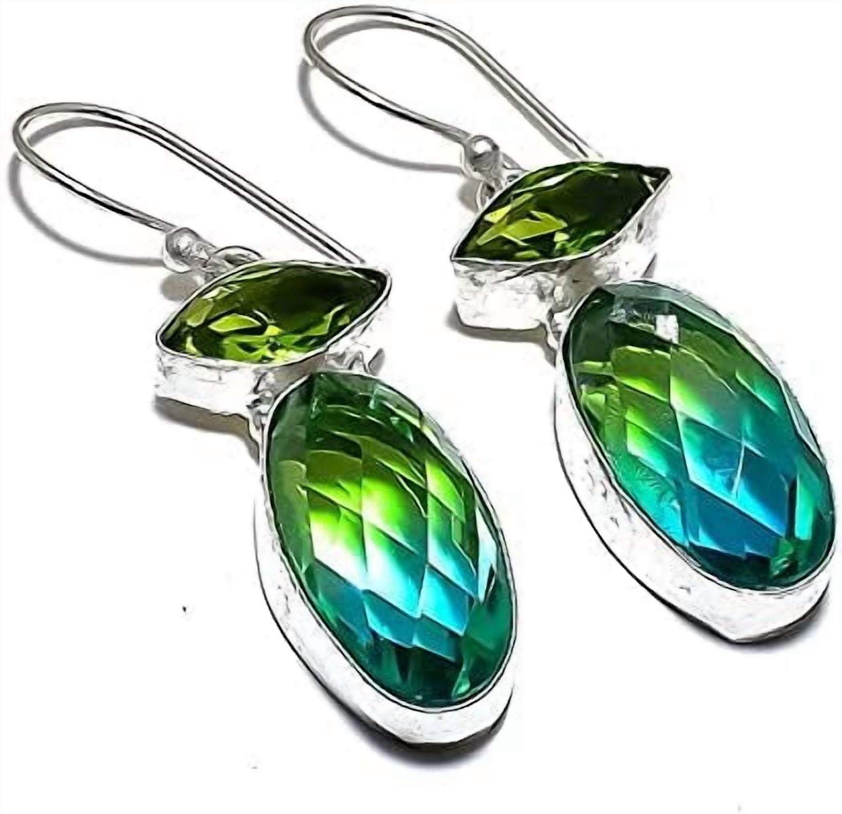 Bi-Color Tourmaline, Peridot Gemstone .925 Silver Jewelry Earring 1.8 ...