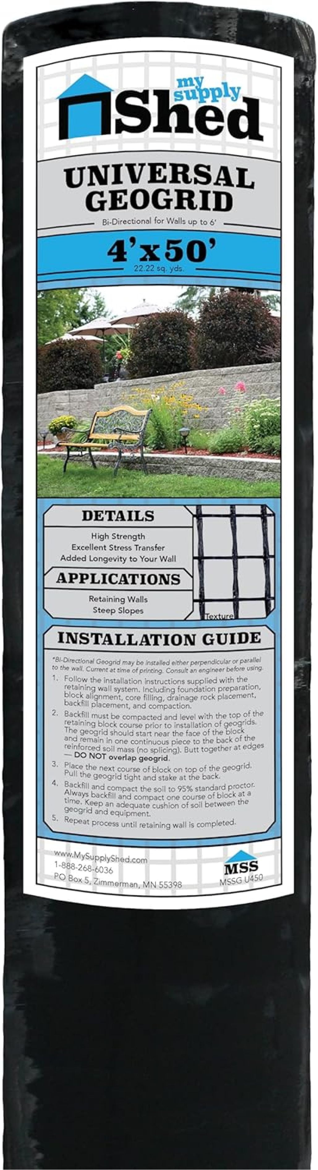 Bi-Directional Universal Retaining Wall Geogrid, Black, Up to 6 Feet ...