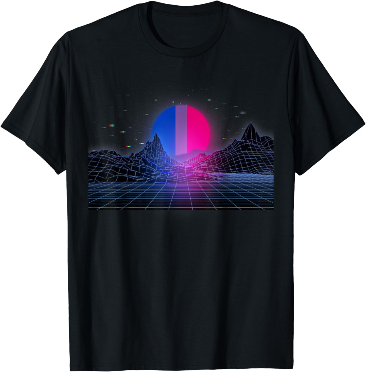 Bi Flag Retro Wave Sunset | 90s 80s Aesthetic Bisexual Sun T-Shirt ...