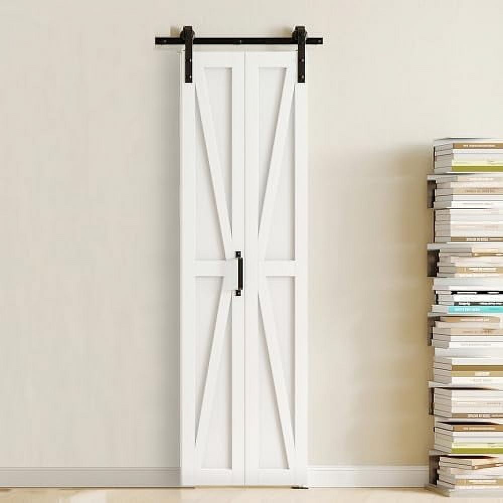 Bi-Fold Barn Door 24"（12" x2） x 84", K Shaped Panel with Sliding ...