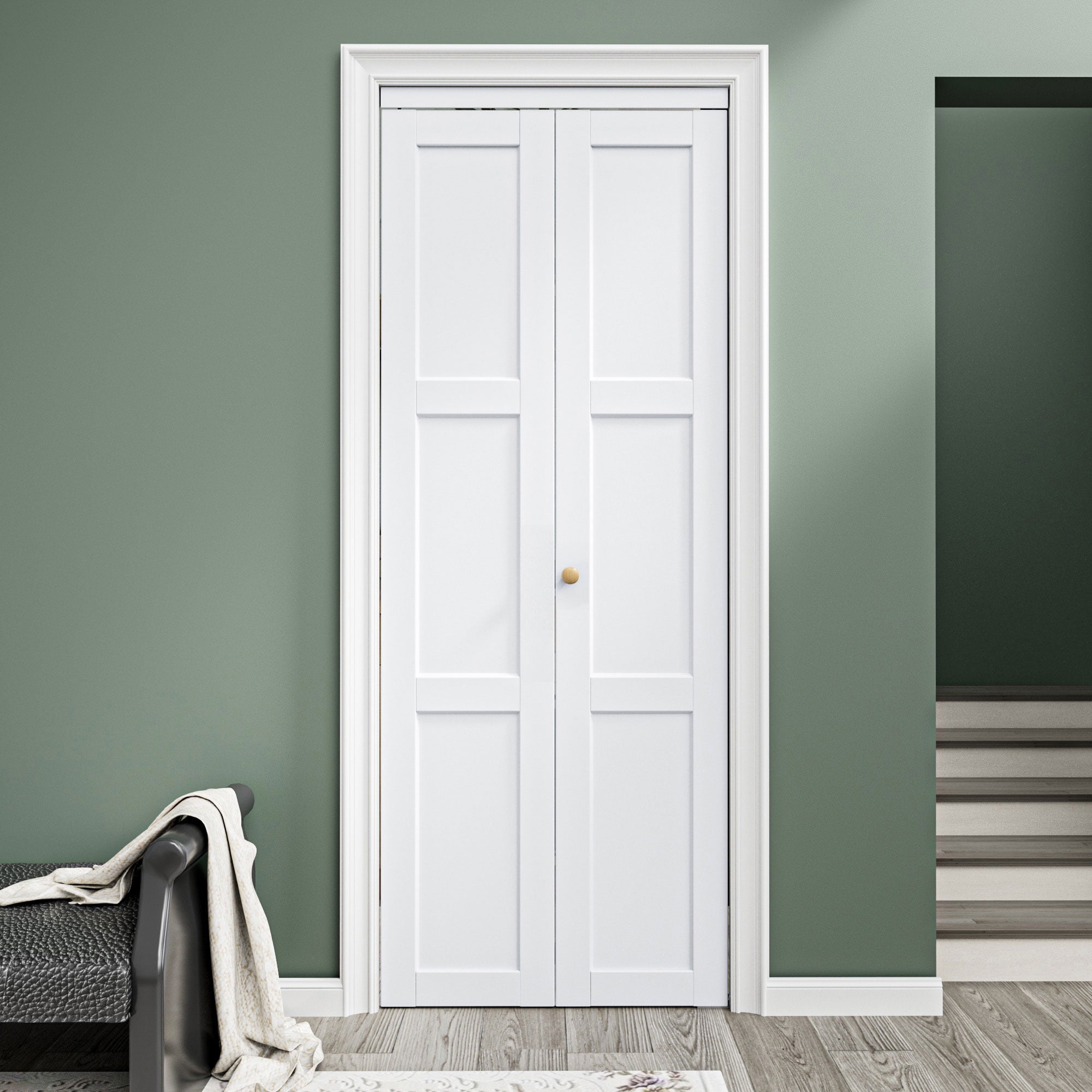 30" x 80" 3 Panel Solid Core Bifold Doors with Hardware Kit & Knob ...