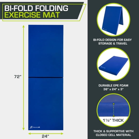 Bi-Fold Folding Thick Exercise Mat 6’x2’ with Carrying Handles for MMA ...