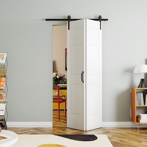 Bi-Fold Sliding Barn Door 36"（18" x2） x 84", 6-Panel with Sliding ...