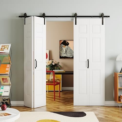 Bi-Fold Sliding Barn Door 60"（30" x2） x 84", 6-Panel with Sliding ...