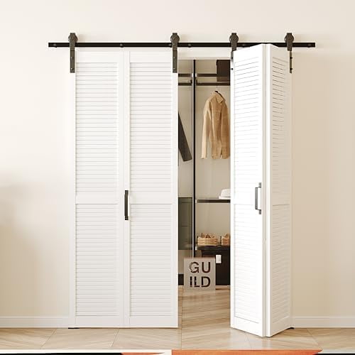 Bi-Fold Sliding Barn Door 60”(Double 30”)×84”, Louver Closet Door ...