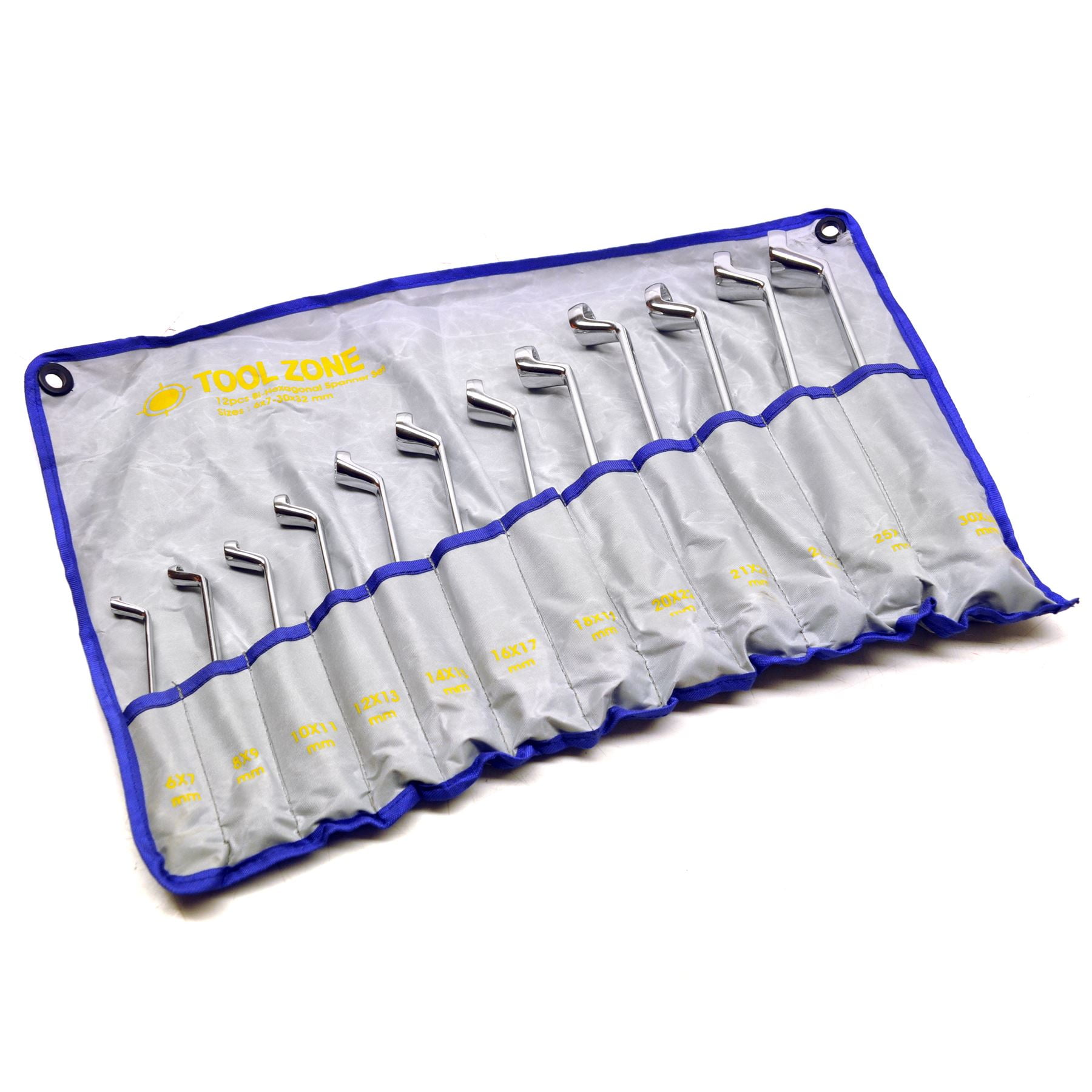 Bi-Hexagonal Swan Neck Ring Spanner Offset Angled Wrench 12pc 6-32mm ...