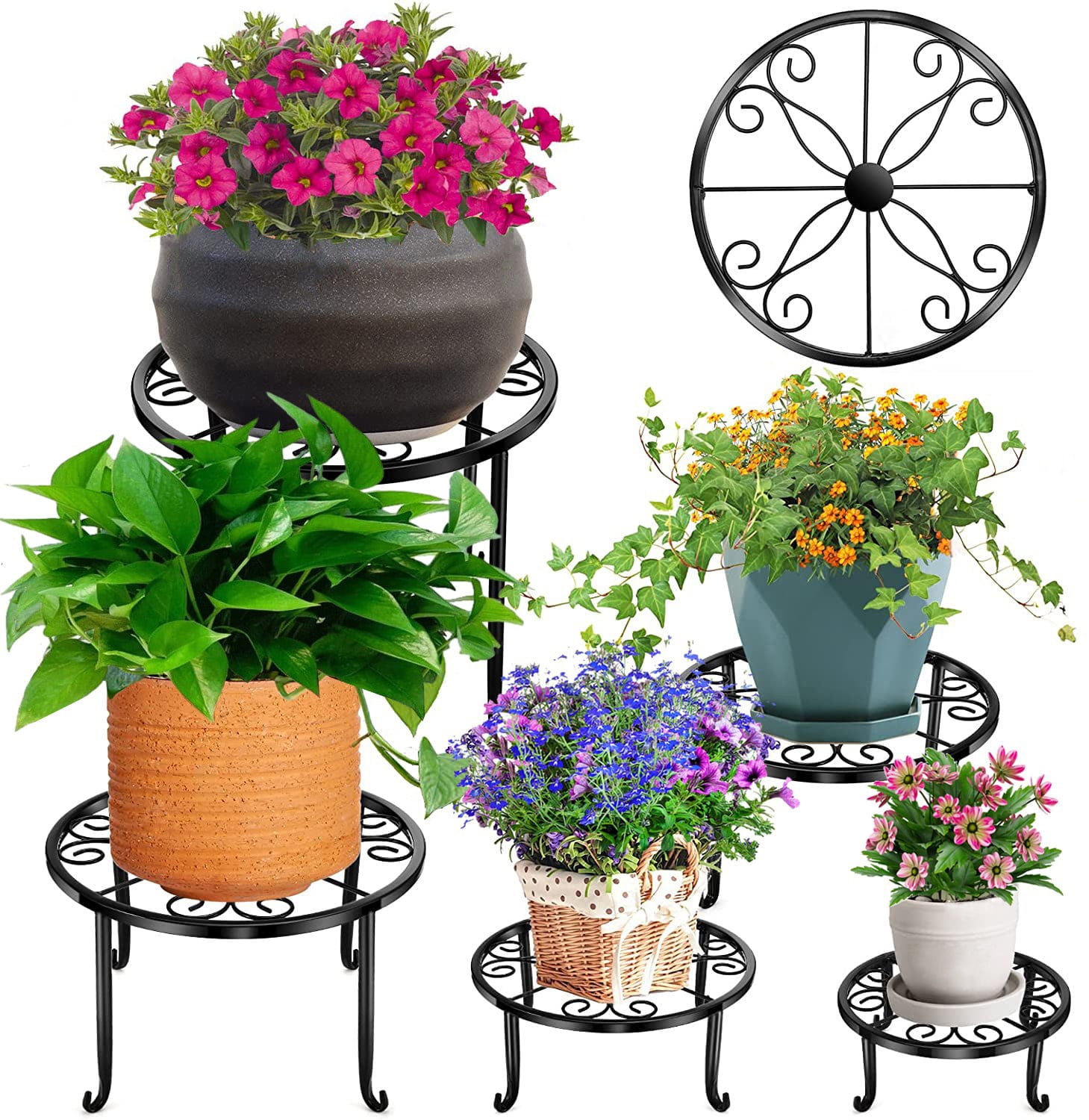 Bi Jun Metal Plant Stand 5 Pack Plant Stands for Indoor Outdoor Plants ...