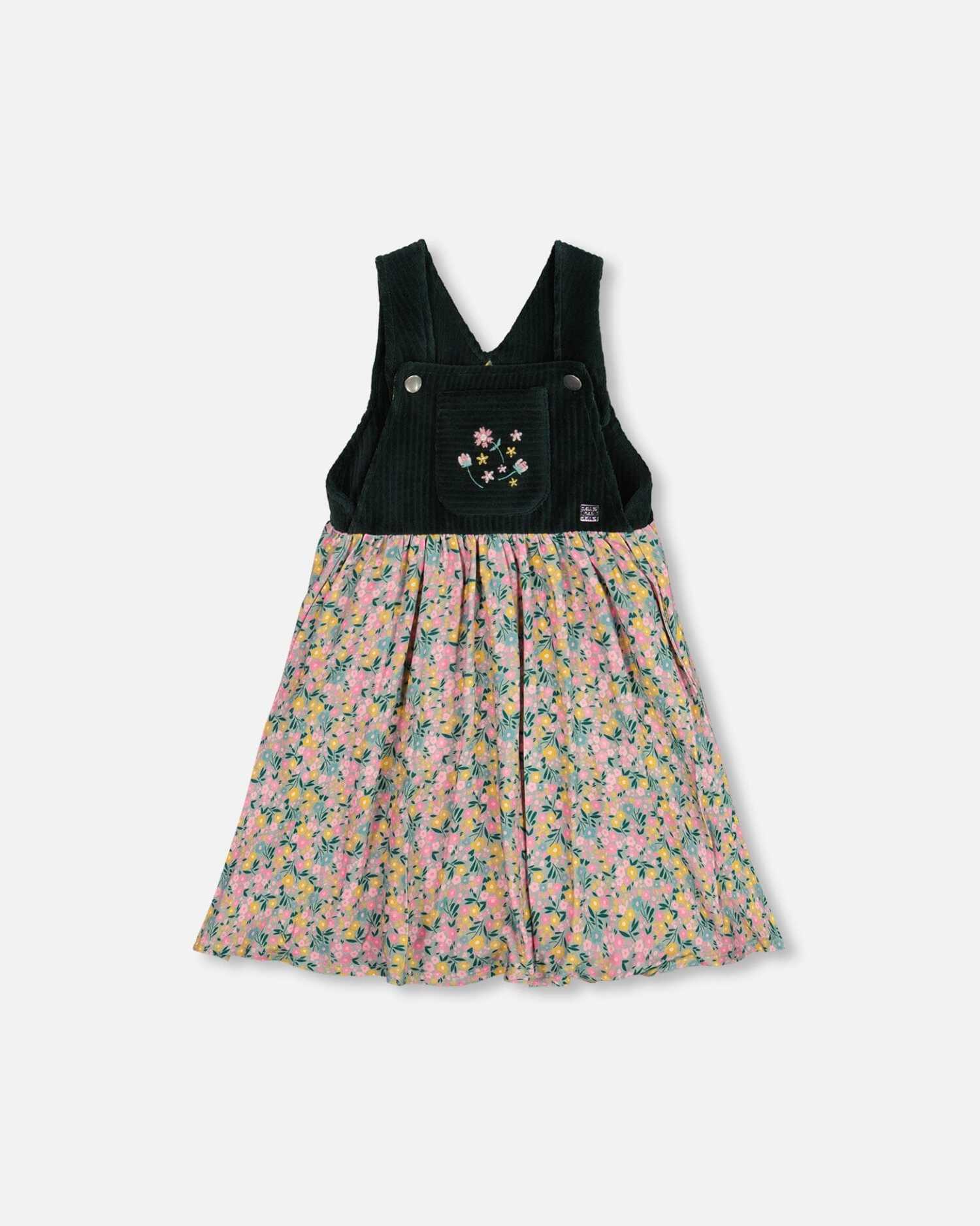 Bi-Material Overall Dress Green With Flower Print - Walmart.com