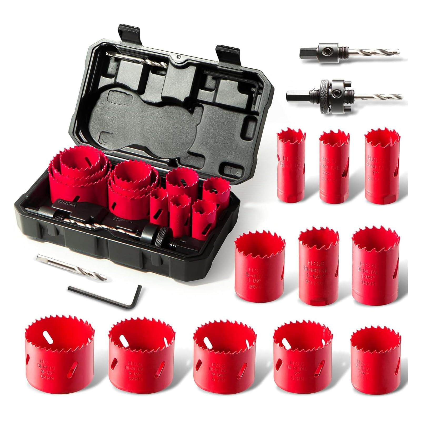 HYCHIKA 17 Pcs Hole Saw Kit, 3/4" to 2-1/2" High Speed Steel Hole Saw ...