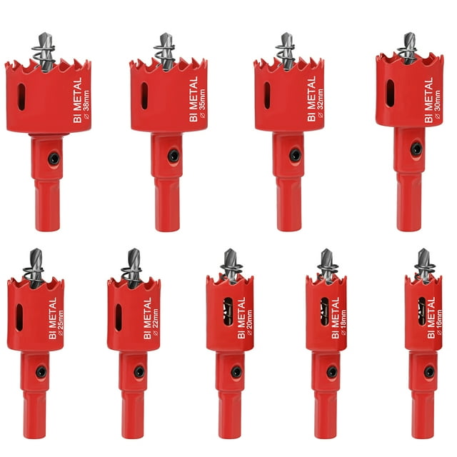 Bi-Metal Hole Saw Kit,Tonsiki 9PCS HSS Hole Saw Set 5/8" to 1-1/2" with Mandrels,Center Drill ...