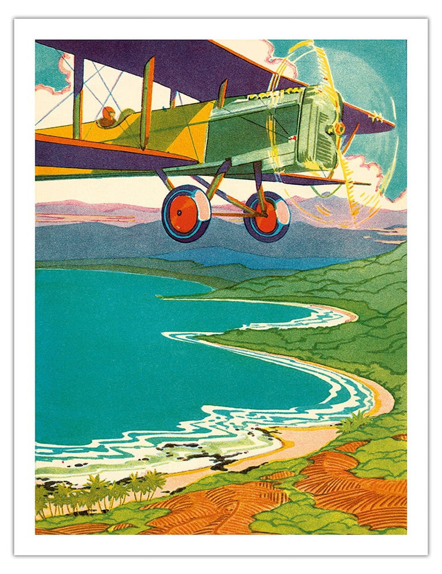 Bi-Plane Over Hawaii Coastline - Book Plate from Kimo by Alice Cooper ...