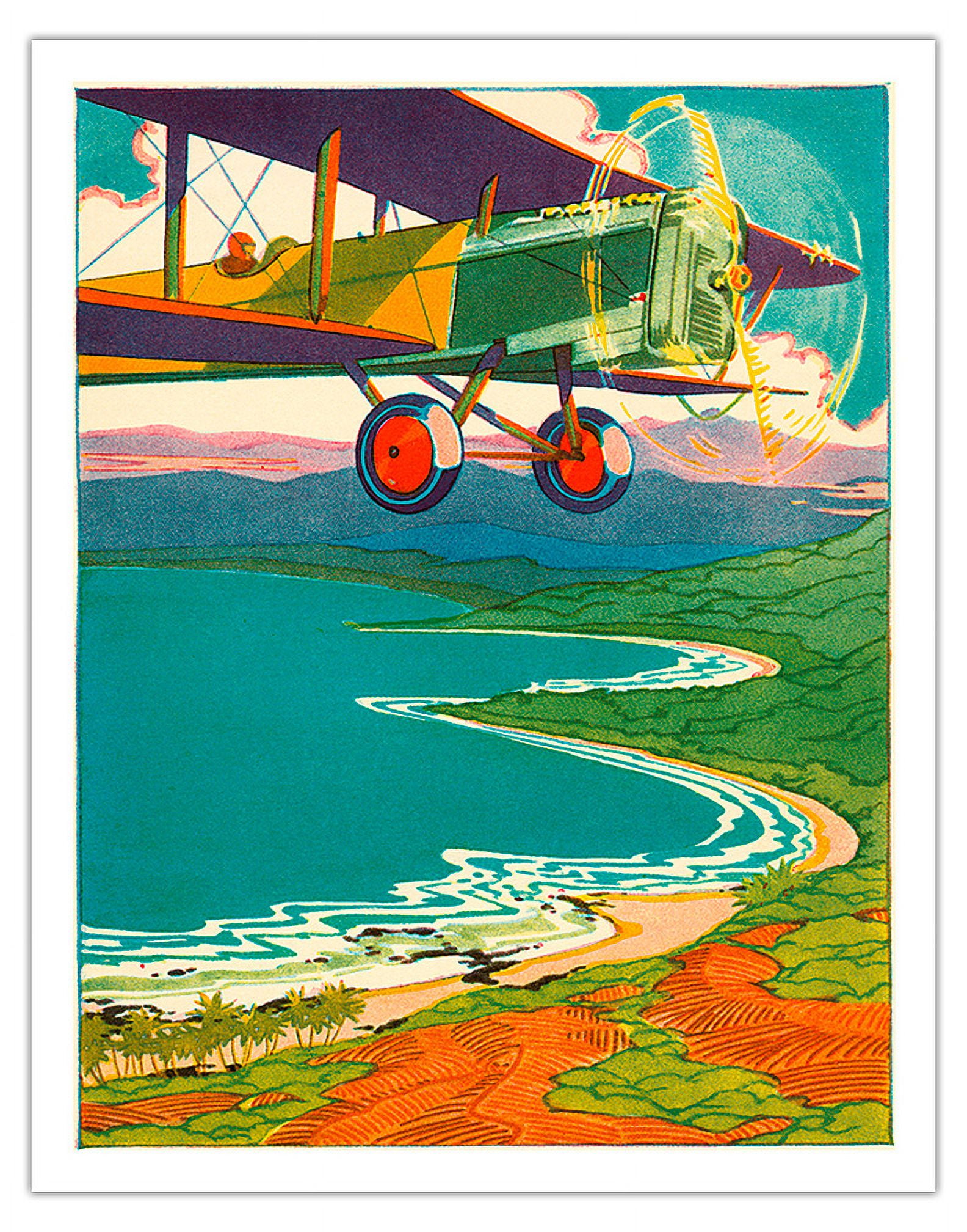 Bi-Plane Over Hawaii Coastline - Book Plate from Kimo by Alice Cooper ...