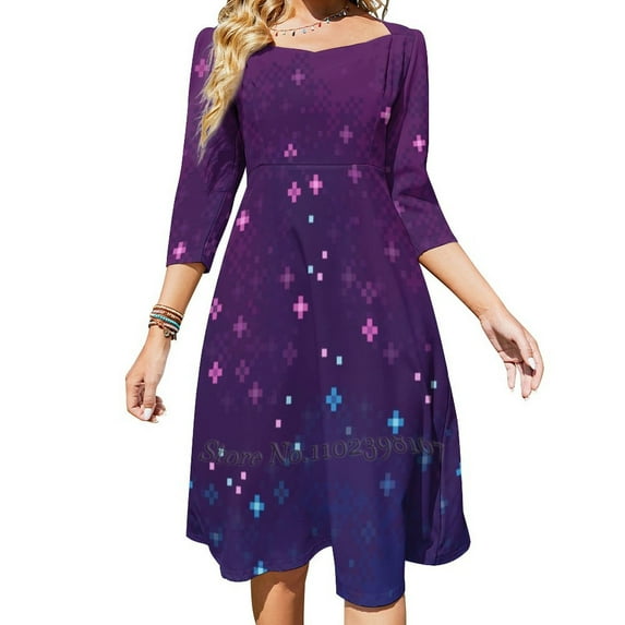 Bi Pride Flag Galaxy ( 8Bit ) Square Neck Dress New Plus Size Elegant Women Waist Tight Dress ...