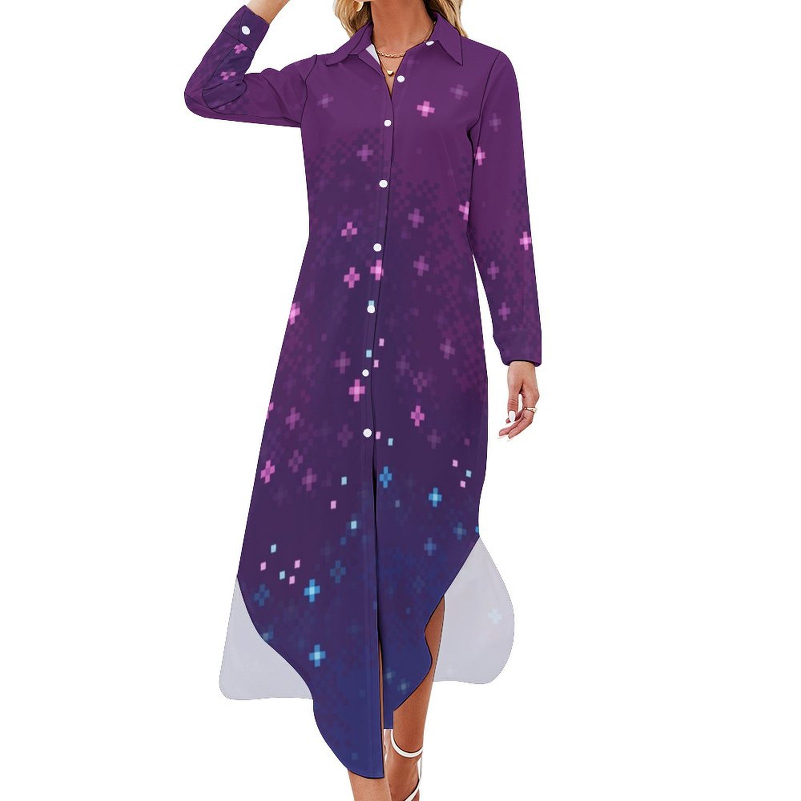 Bi Pride Flag Galaxy (8bit) Long Sleeved Shirt Dress dress party night ...