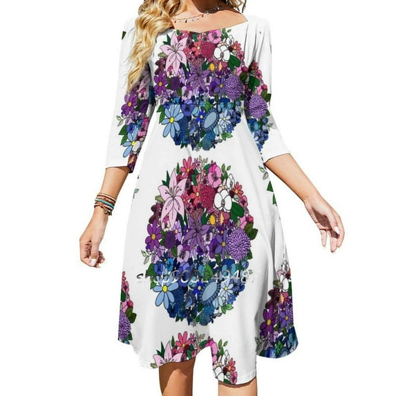 Bi Pride Flowers Square Neck Dress Sweet Summer Dress Women Elegant ...