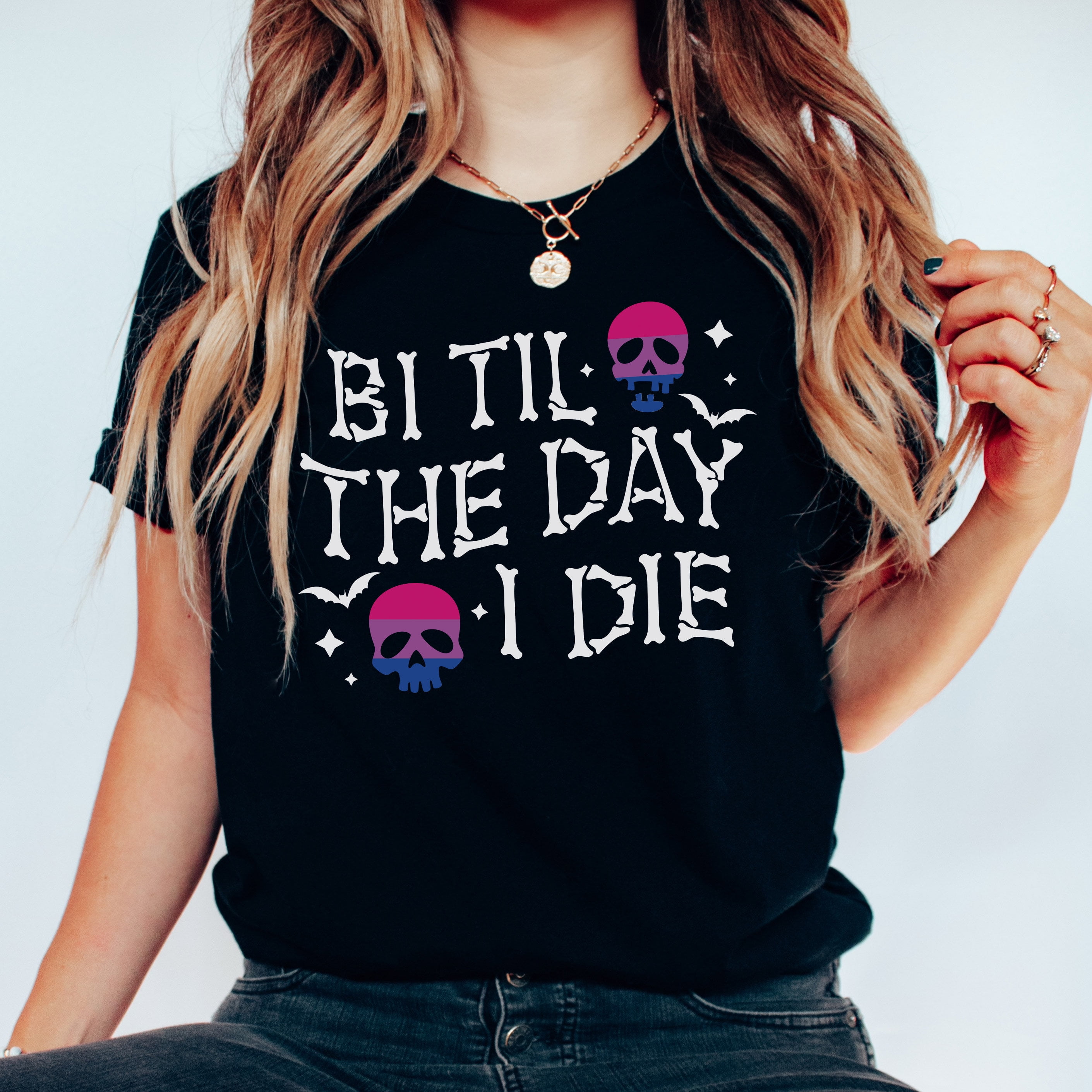 Bi Til The Day I Die Black Unisex T-Shirt, Trendy LGBTQ Halloween ...