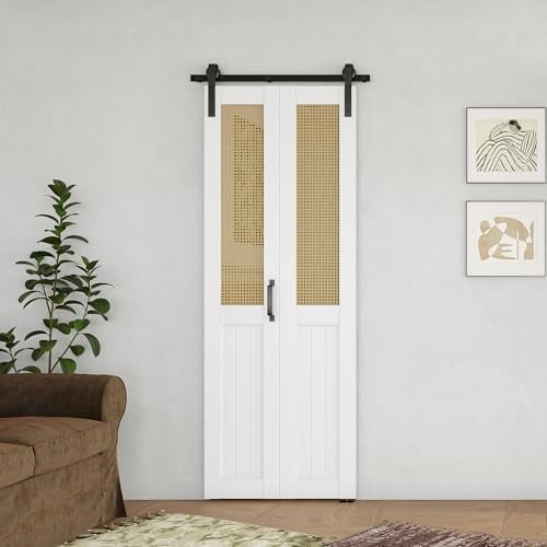 Bi-fold Barn Doors, 30"(15" x2) x 84" Cane Webbing Finished Door Slab ...