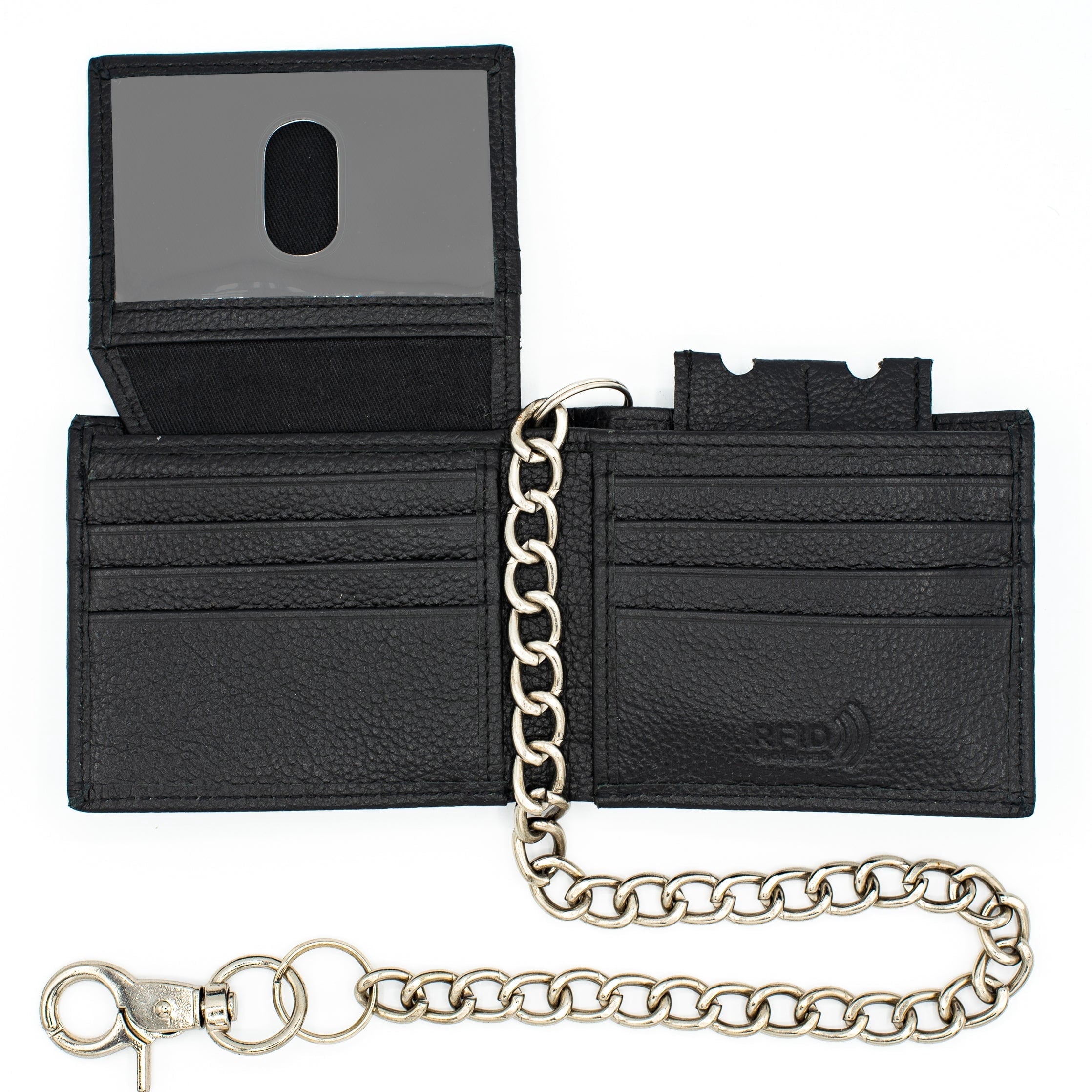 Bi-fold Chain Wallet for Men RFID Safe Leather Chain Wallet for Men ...