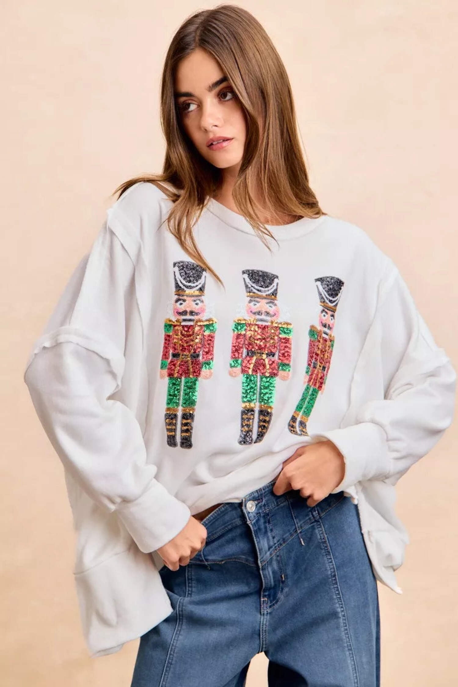 BiBi Christmas Sequin Nutcrackers Embroidery Sweatshirt - Walmart.com