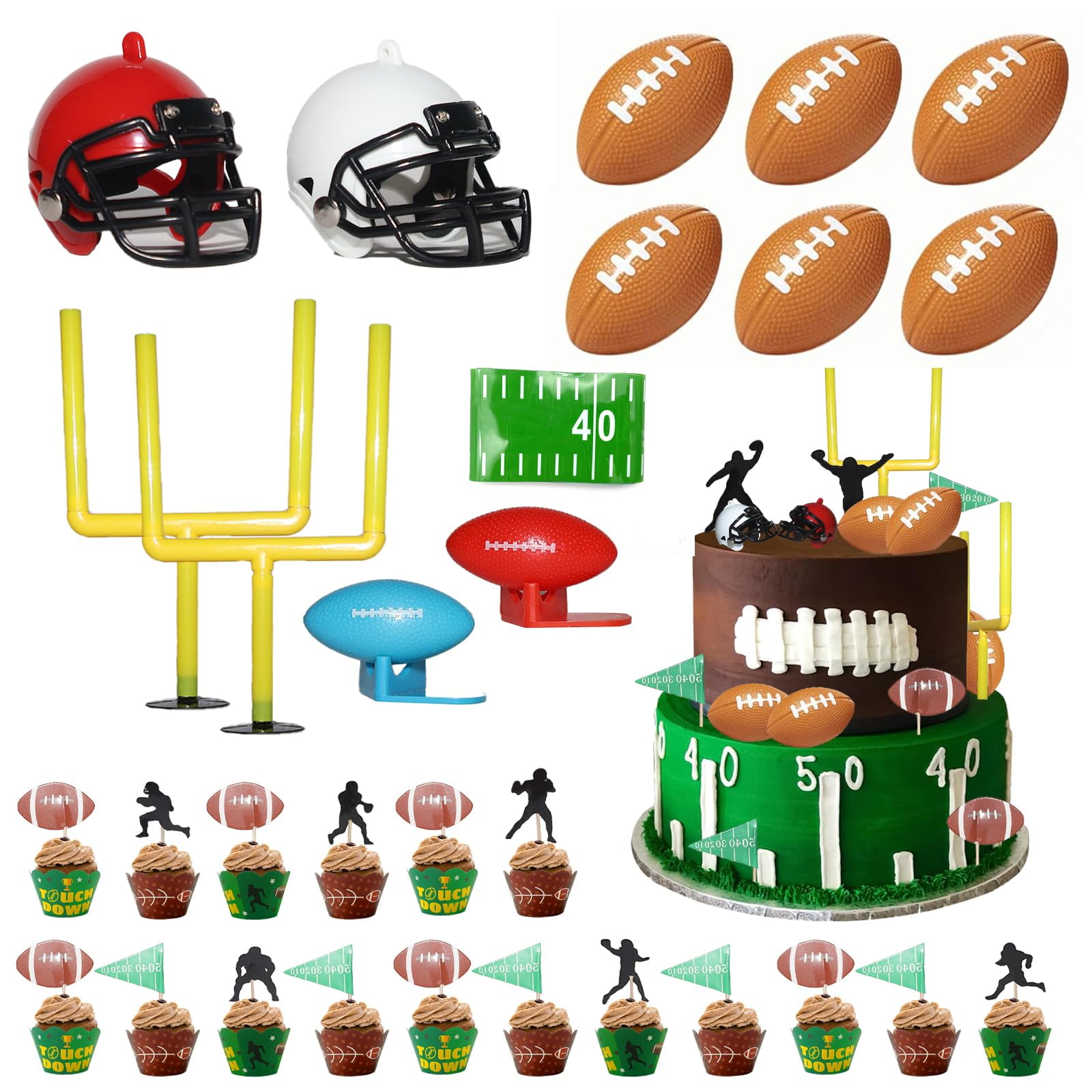 BiBo Football Cake Topper Decorations, 36 ITL1 PCS Football Themed ...